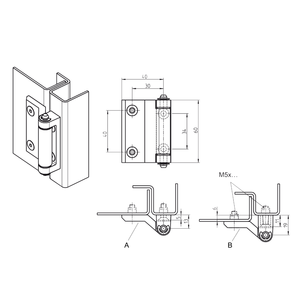 180° Hinge, Zinc die black powder-coated; ZL1054-U5 - ZMKA| industrial ...